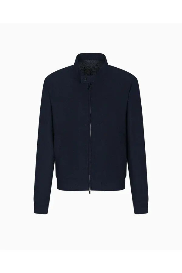 Emporio Armani Wool-blend Bouclé Jersey Blouson - Navy