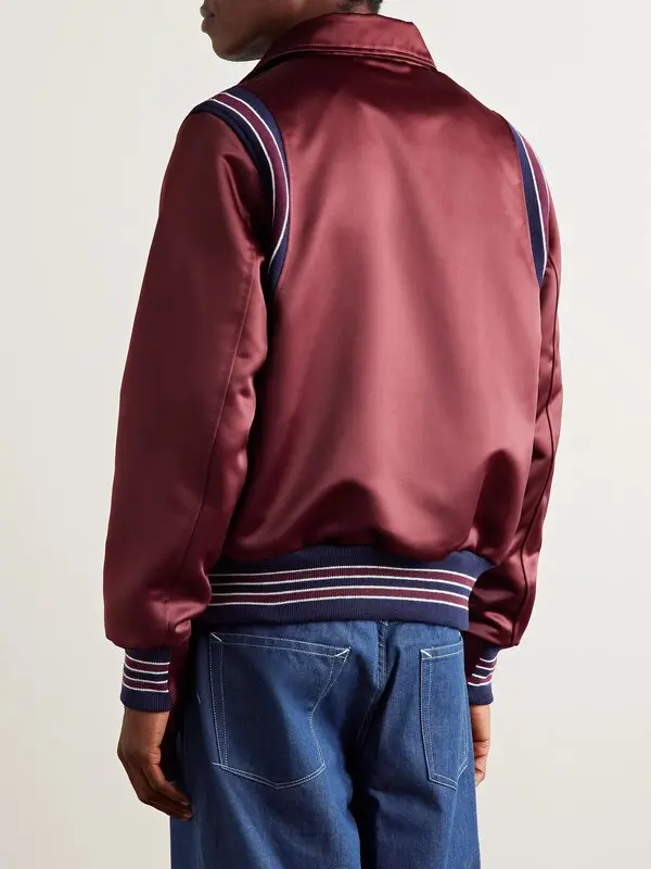 Golden Bear Striped Trimmed Satin Varsity Jacket