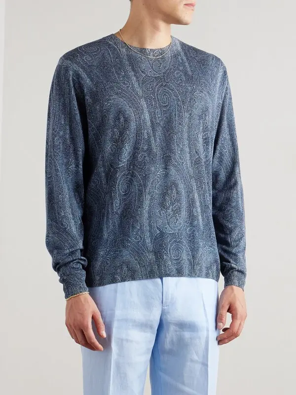 Etro Paisley-print Silk And Cashmere-blend Sweater