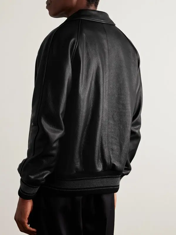 Golden Bear Logo-appliquéd Full-grain Leather Varsity Jacket