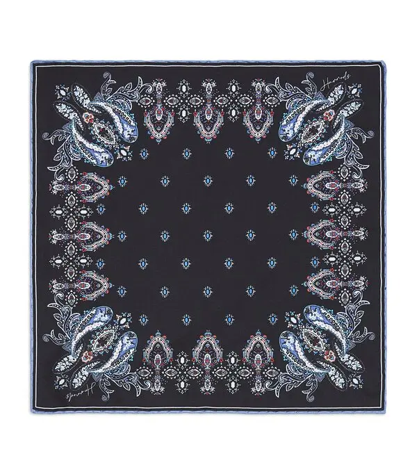 Harrods Silk Paisley Print Pocket Square - Navy