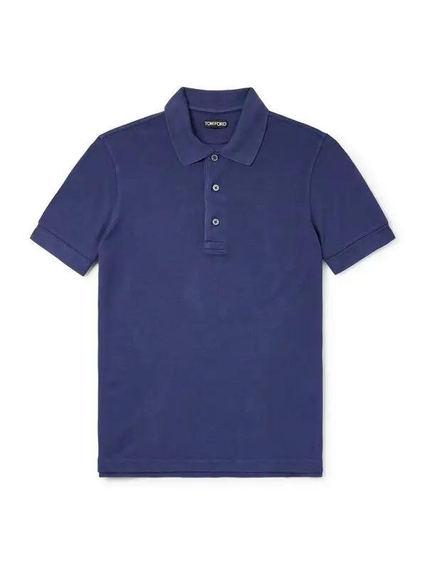 TOM FORD Slim-fit Lyocell And Cotton-blend Piqué Polo Shirt - Blue