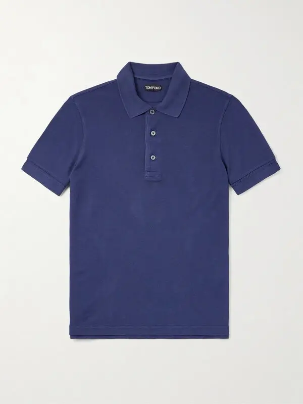 TOM FORD Slim-fit Lyocell And Cotton-blend Piqué Polo Shirt - Blue
