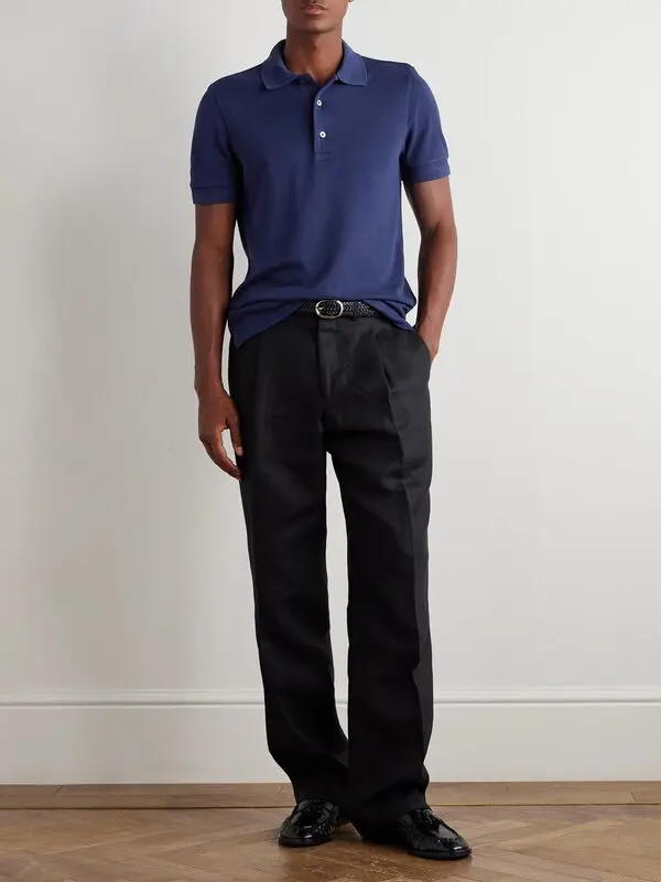 TOM FORD Slim-fit Lyocell And Cotton-blend Piqué Polo Shirt - Blue