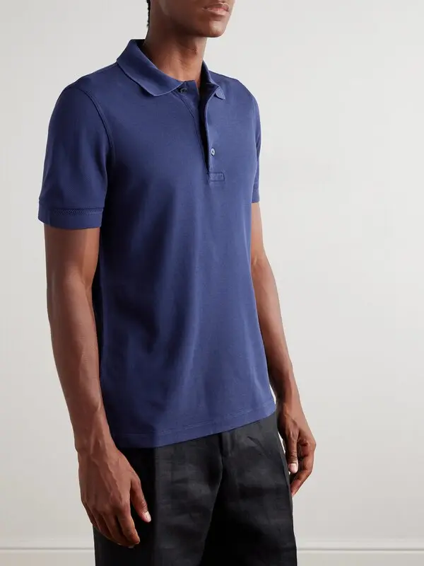 TOM FORD Slim-fit Lyocell And Cotton-blend Piqué Polo Shirt - Blue