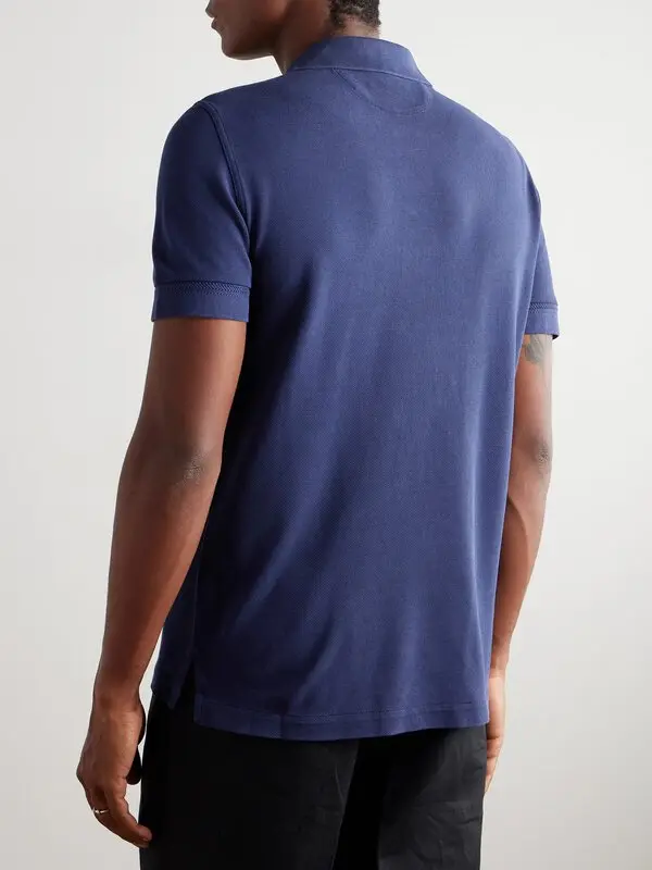 TOM FORD Slim-fit Lyocell And Cotton-blend Piqué Polo Shirt - Blue