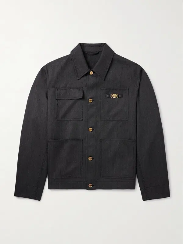 Versace Embellished Wool-mouliné Blouson Jacket - Gray