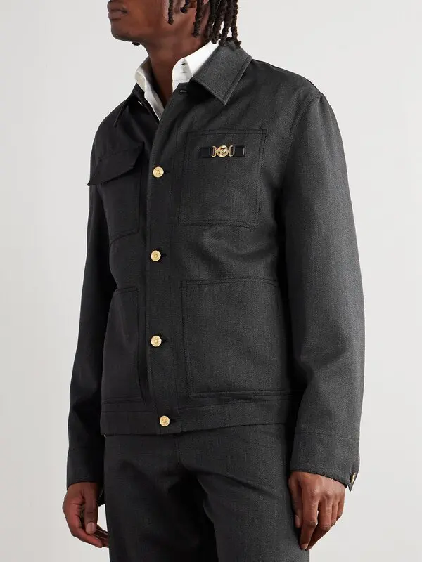 Versace Embellished Wool-mouliné Blouson Jacket - Gray
