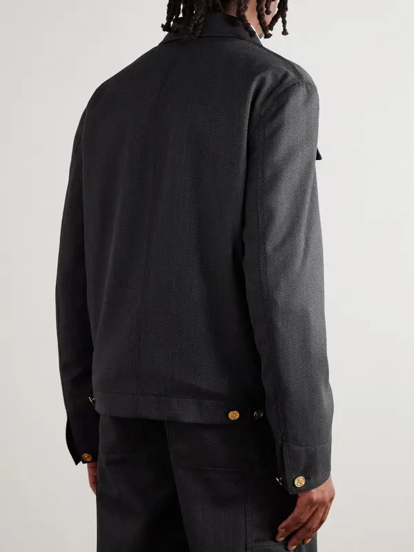 Versace Embellished Wool-mouliné Blouson Jacket - Gray
