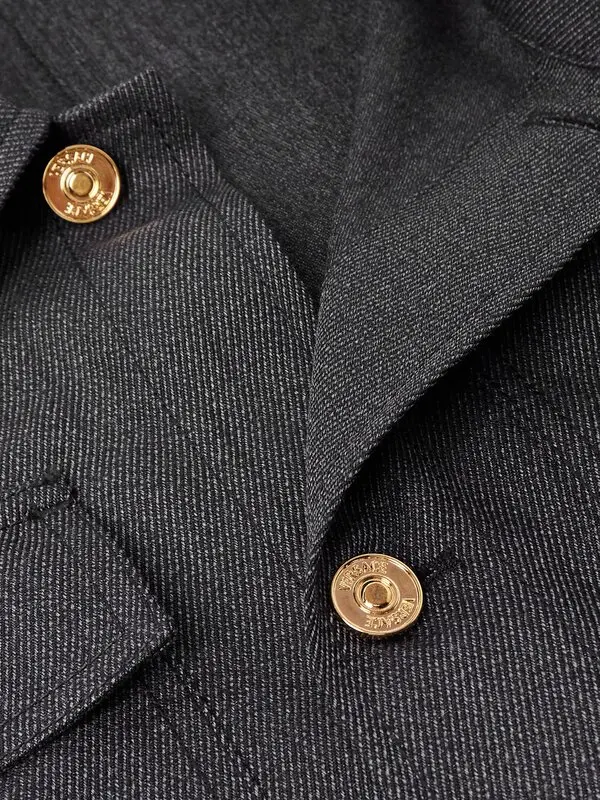 Versace Embellished Wool-mouliné Blouson Jacket - Gray
