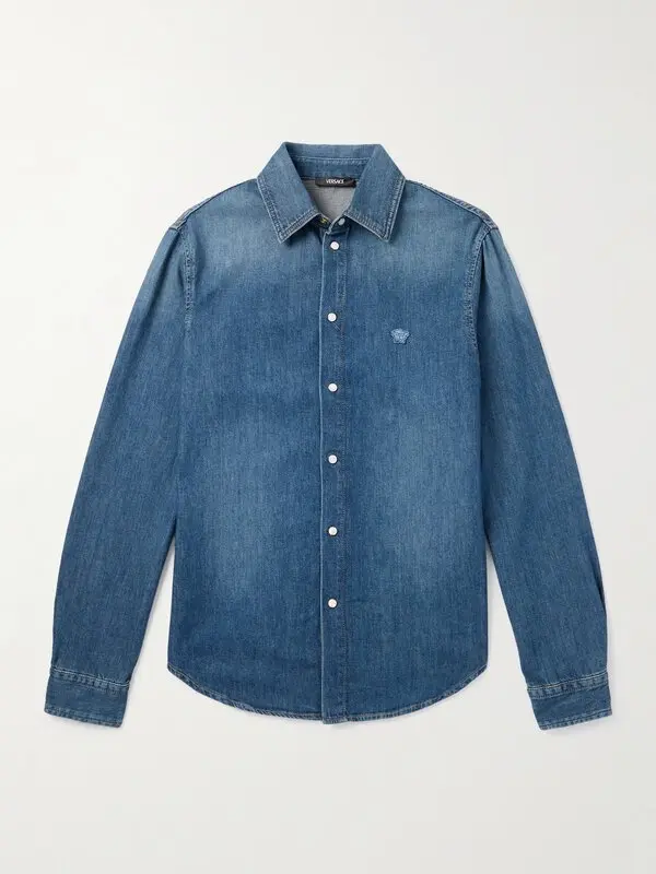 Versace Logo-appliquéd Denim Shirt