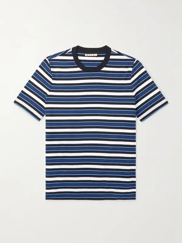 Marni Striped Cotton-jersey T-shirt - Blue