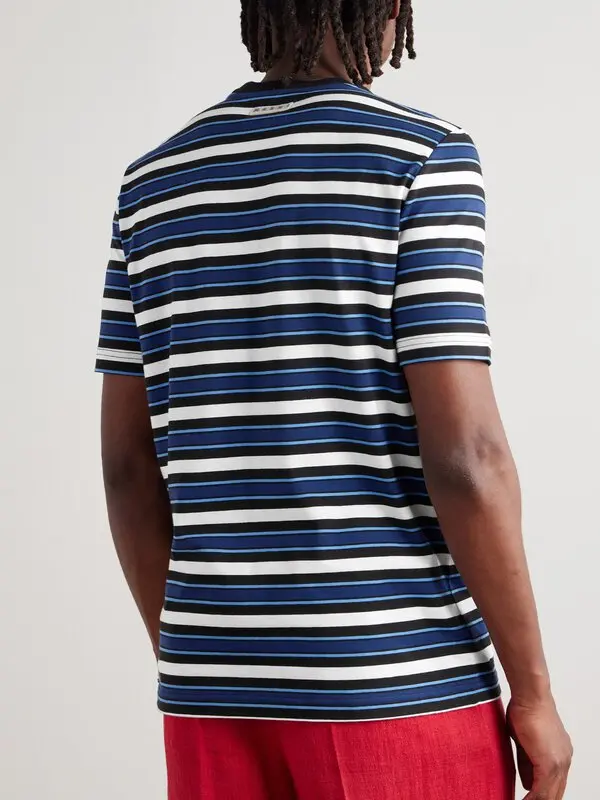 Marni Striped Cotton-jersey T-shirt - Blue