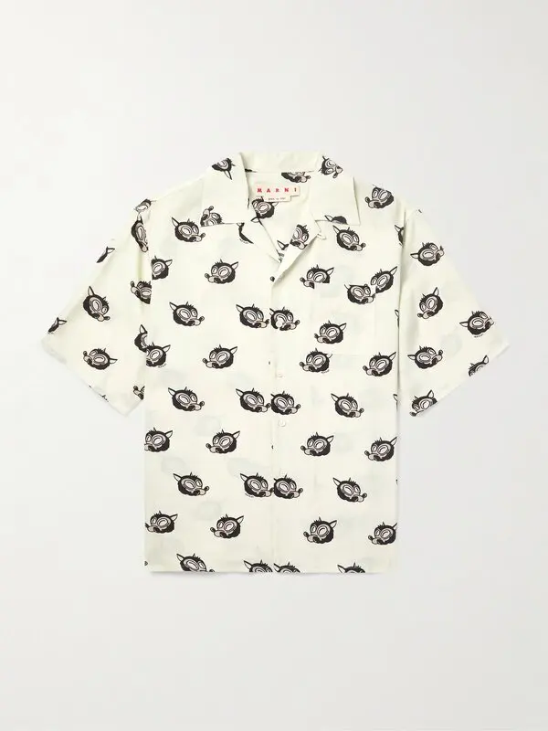 Marni Wolves Printed Satin-twill Shirt - Neutrals