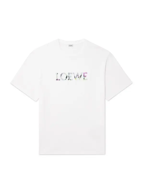 Loewe Logo-embroidered Cotton-jersey T-shirt - White