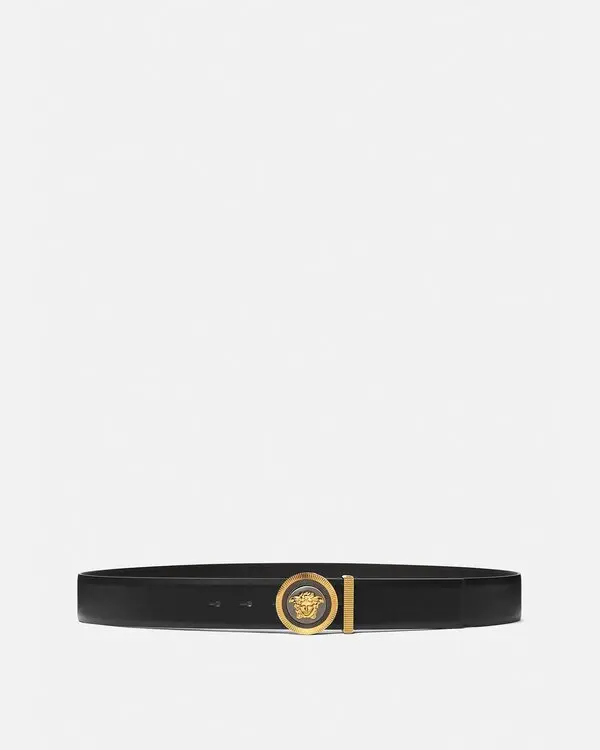 Versace Medusa Biggie Leather Belt - Black+gold