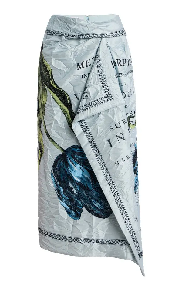 Erdem Printed Draped Midi Skirt - Blue