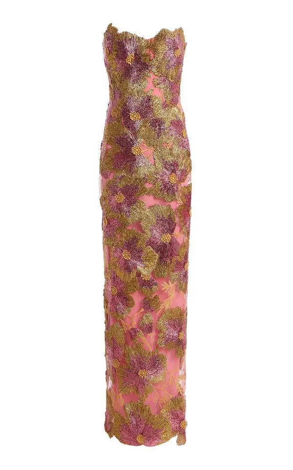 Monique Lhuillier Floral-embroidered Tulle Gown - Multi