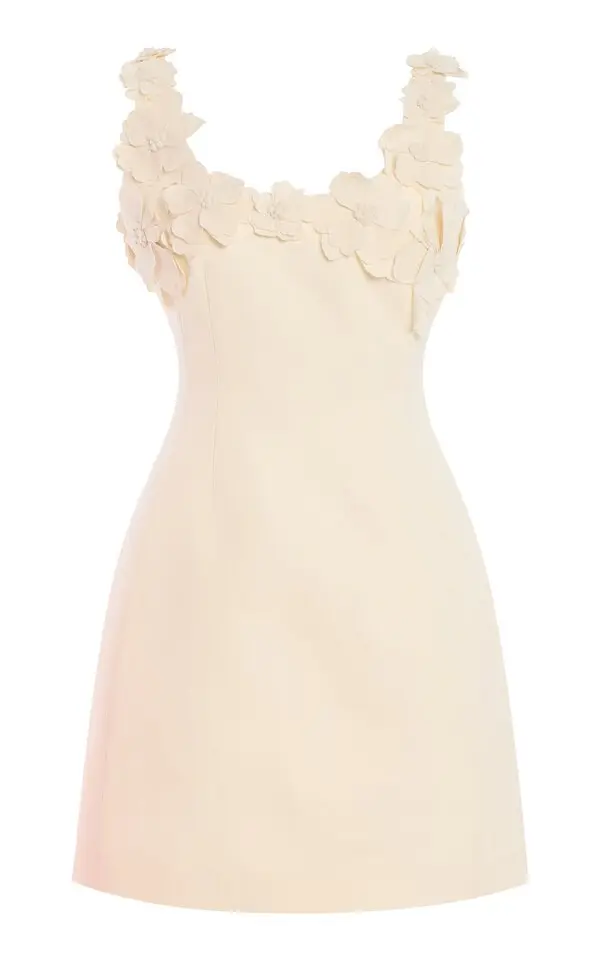 Monique Lhuillier Scoop Neck Wool-blend Dress With Floral Neckline - Off-white