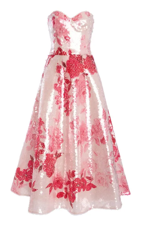Monique Lhuillier Sweetheart Tea Length Cocktail Dress - Multi