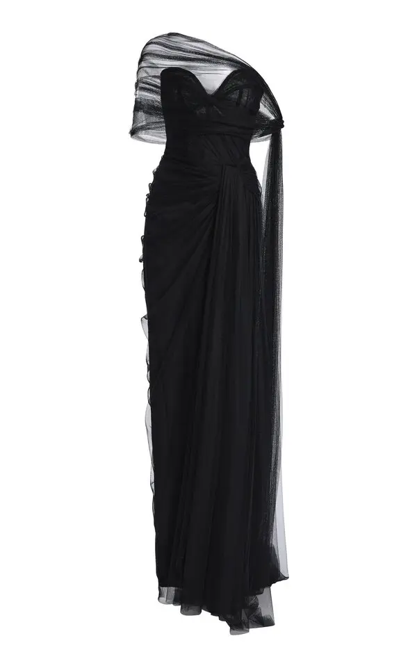 Monique Lhuillier Strapless Draped Gown With Detachable Wrap - Black