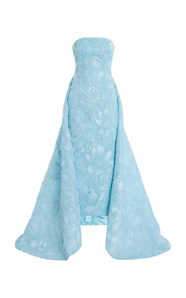 Monique Lhuillier Embroidered Cotton-blend Gown - Blue