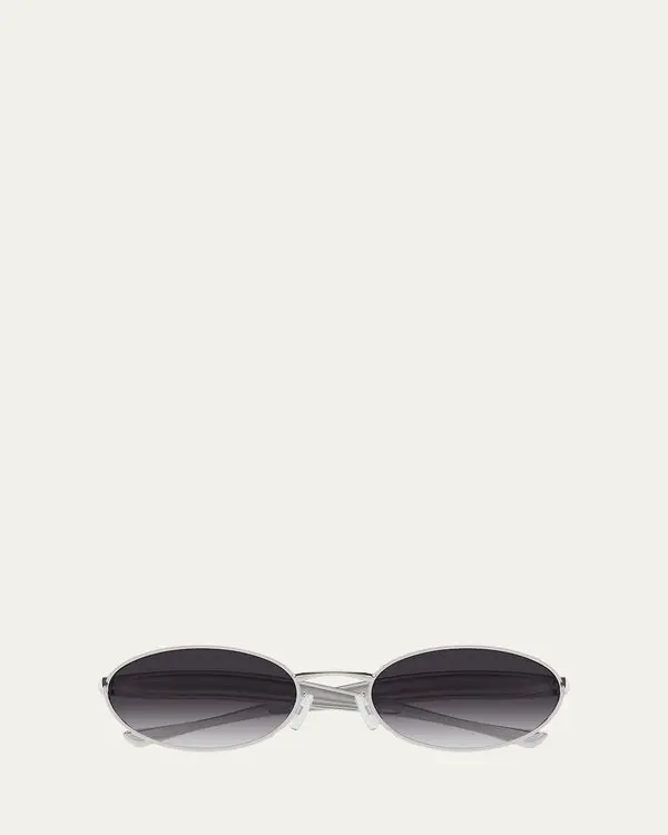Bottega Veneta Sardine Logo Engraved Metal Oval Sunglasses - Silver