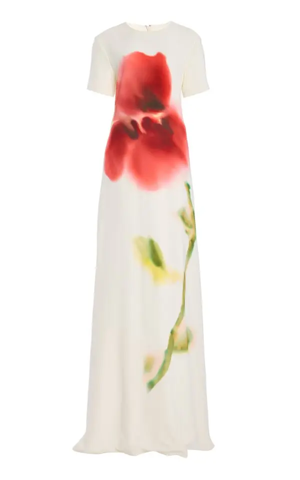 Monique Lhuillier Printed Satin Maxi Gown - Multi