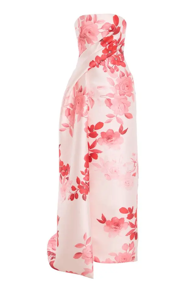 Monique Lhuillier Strapless Draped Column Gown - Pink