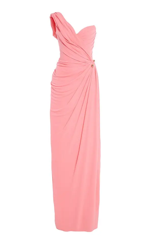 Monique Lhuillier Asymmetric Draped One-shoulder Gown - Pink