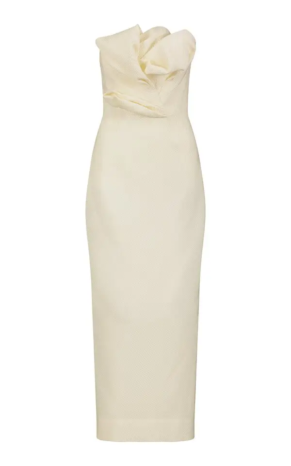Lela Rose Textured Satin Draped Tulip Maxi Dress