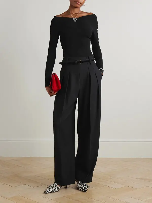 Victoria Beckham Cinch Pleated Twill Wide-leg Pants - Black