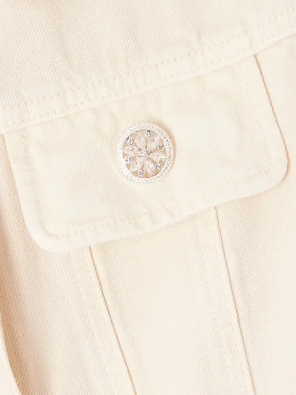 SELF-PORTRAIT Crystal-embellished Denim Mini Shirt Dress
