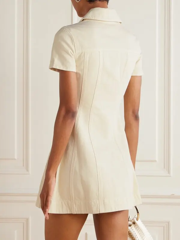 SELF-PORTRAIT Crystal-embellished Denim Mini Shirt Dress - Neutrals