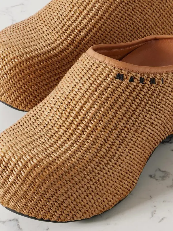 Marni Sabot Raffia Platform Clogs - Neutrals