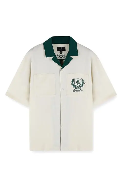 REPRESENT Crest Embroidered Camp Shirt - Antique White