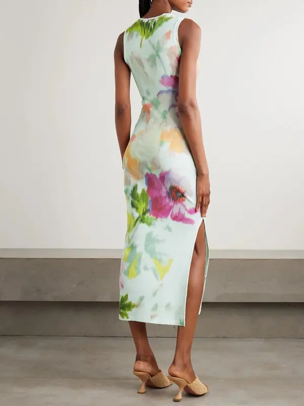 ribbed floral bodycon dress H&M Green White Floral Ribbed Bodycon Dress NWT Large