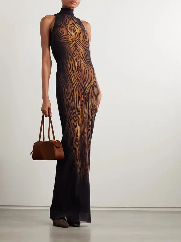 Jean Paul Gaultier Layered Draped Printed Stretch-Tulle Turtleneck Maxi  Dress - Brown - 50% Off | Editorialist
