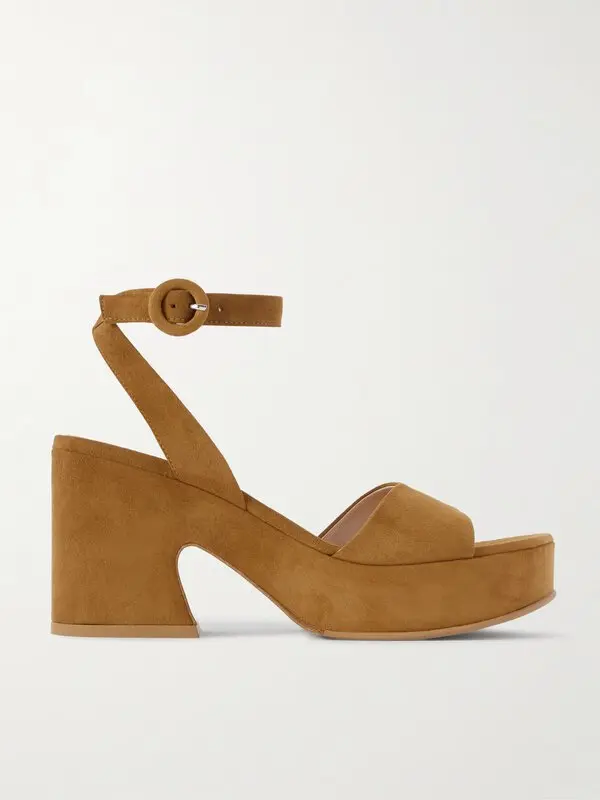GIANVITO ROSSI Alma 55 Suede Platform Sandals - Brown
