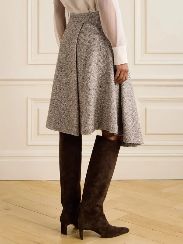 Brunello Cucinelli Belted Asymmetric Pleated Wool-blend Wrap Skirt With Bead Embellishment