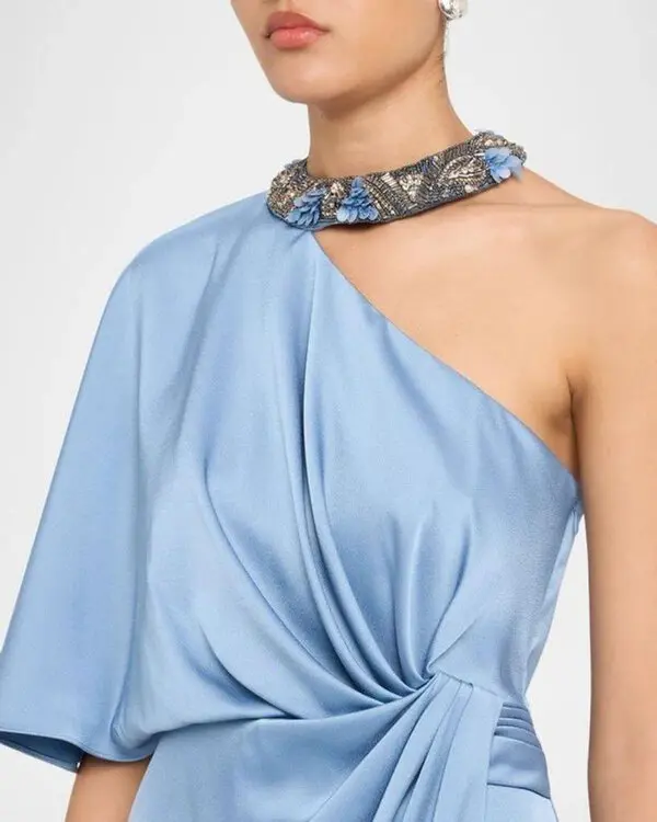 Aidan Mattox Beaded One-shoulder Twist Gown
