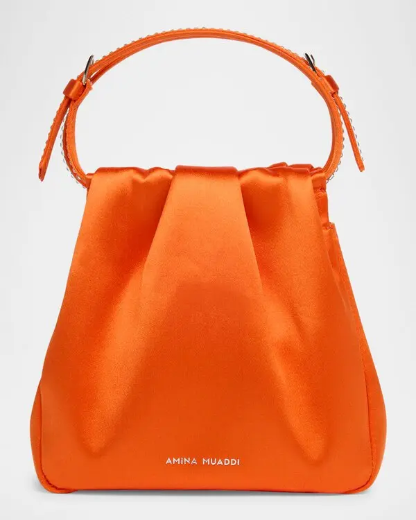 Amina Muaddi Vittoria Crystal Satin Bucket Bag - Orange