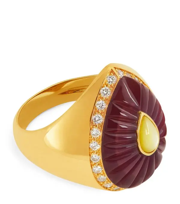 L'ATELIER NAWBAR Yellow Diamond And Amethyst Bond Street Pinky Ring - Gold