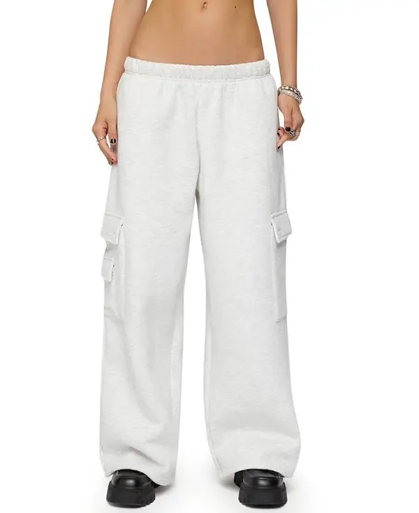 EDIKTED Wide Leg Cargo Sweatpants - Light-gray