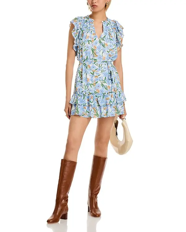 Aqua Floral Ruffle Mini Dress