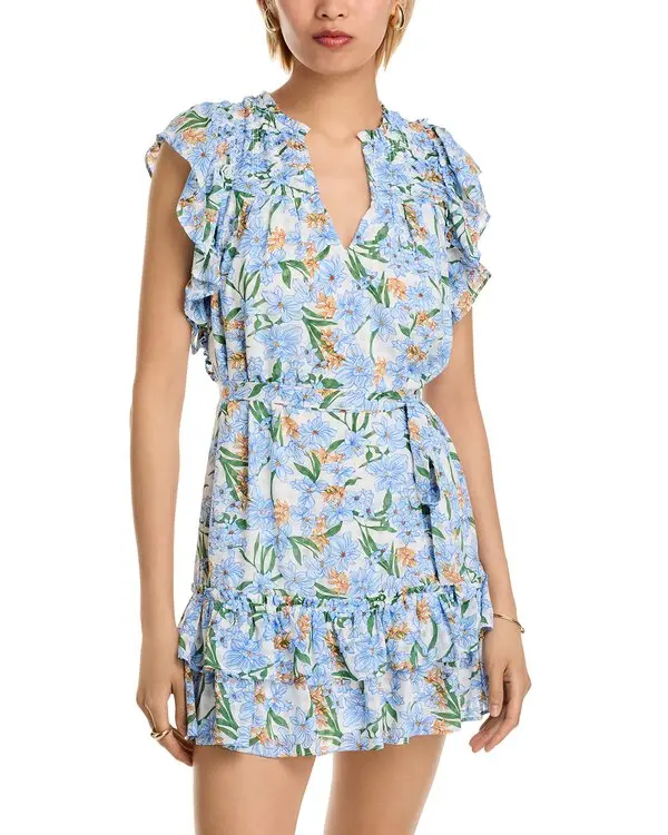 Aqua Floral Ruffle Mini Dress