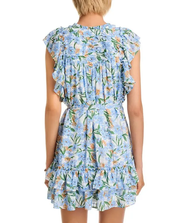 Aqua Floral Ruffle Mini Dress