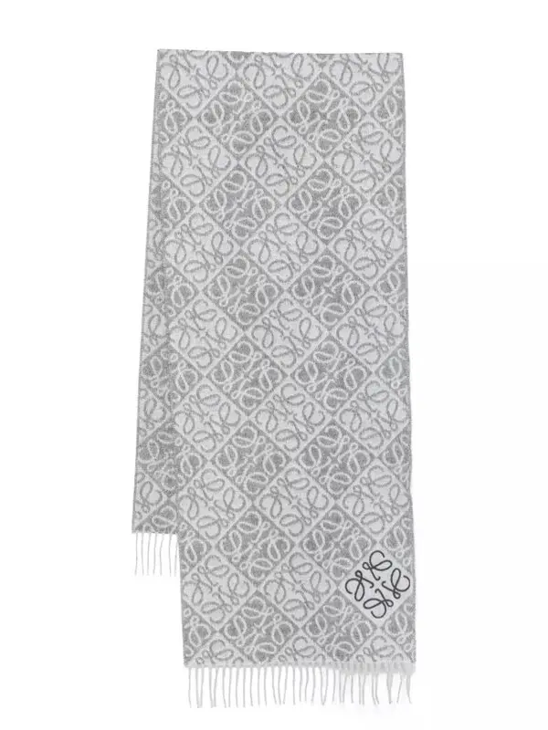 Loewe Anagram Fringed Scarf - Grey