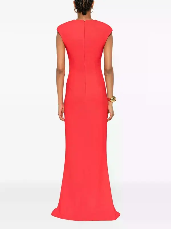 SILK LOVE & LACE Ruched-front Split Maxi Dress - Red