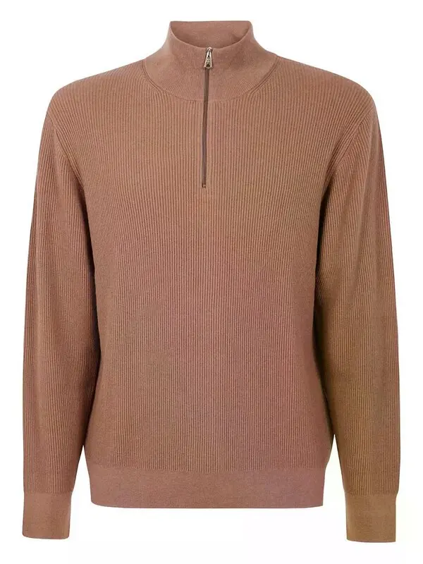 Paul Smith Ribbed Zip-neck Sweater - Brown